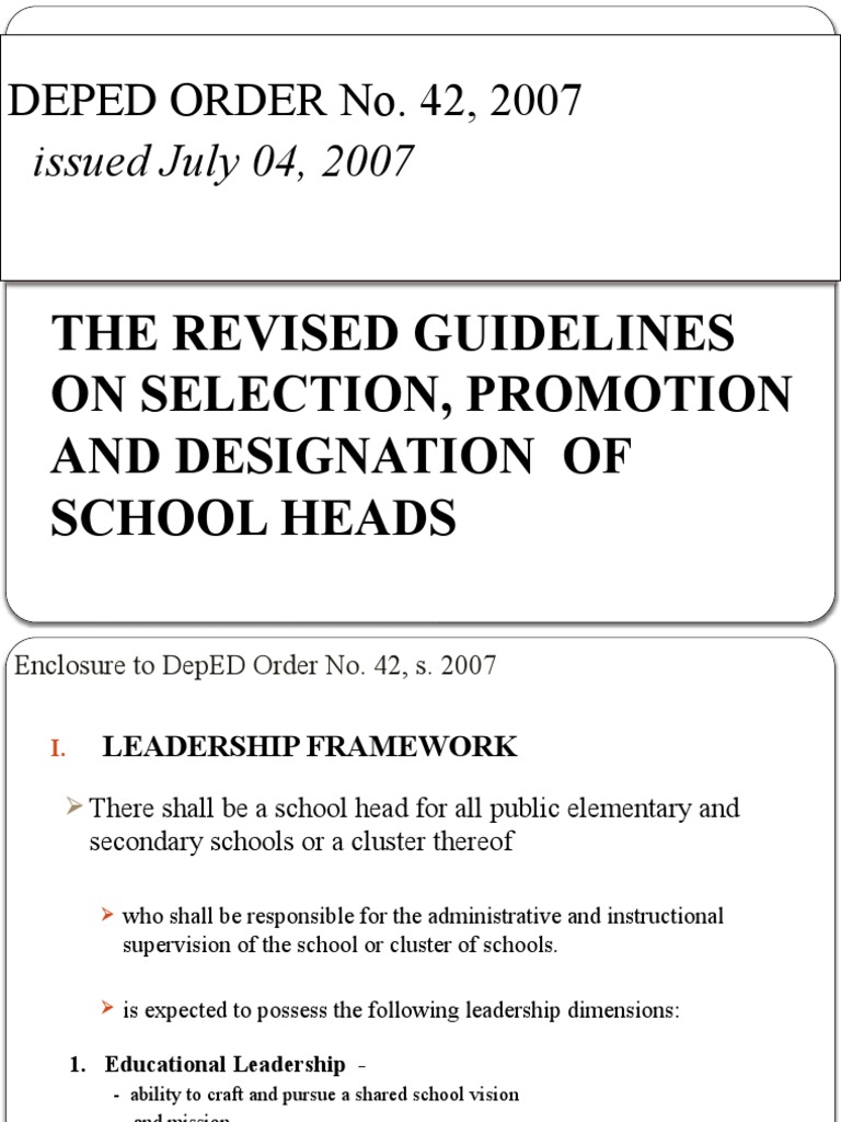 Revised Guidelines Do 42 - School Heads | PDF | Leadership | Curriculum