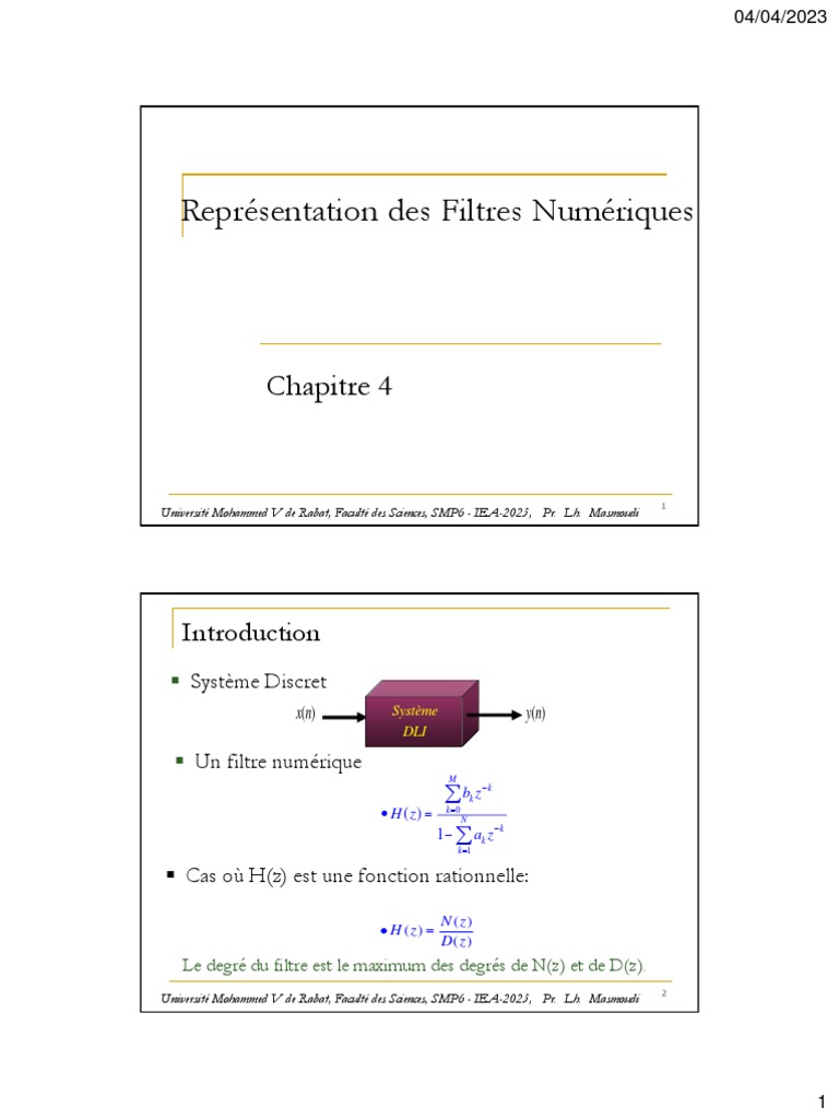 Représentation des Filtres Numériques | PDF | Filtre (électronique ...