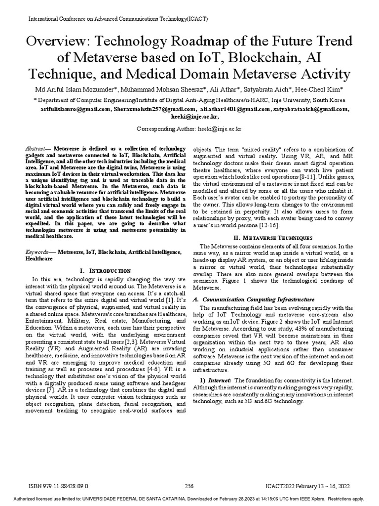 Overview Technology Roadmap of the Future Trend of Metaverse Based on IoT Blockchain AI ...