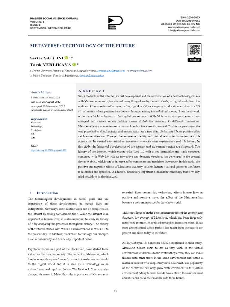 View of METAVERSE - TECHNOLOGY OF THE FUTURE - PRIZREN SOCIAL SCIENCE ...