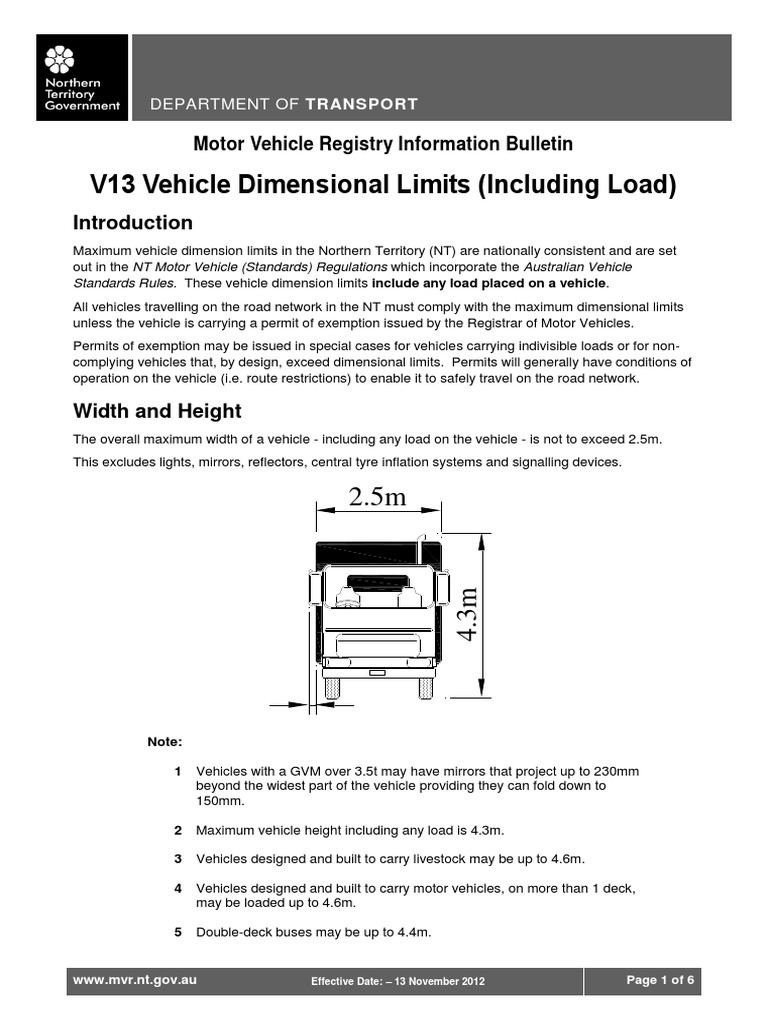 v13 Vehicle Dimensional Limits | PDF | Semi Trailer Truck | Truck
