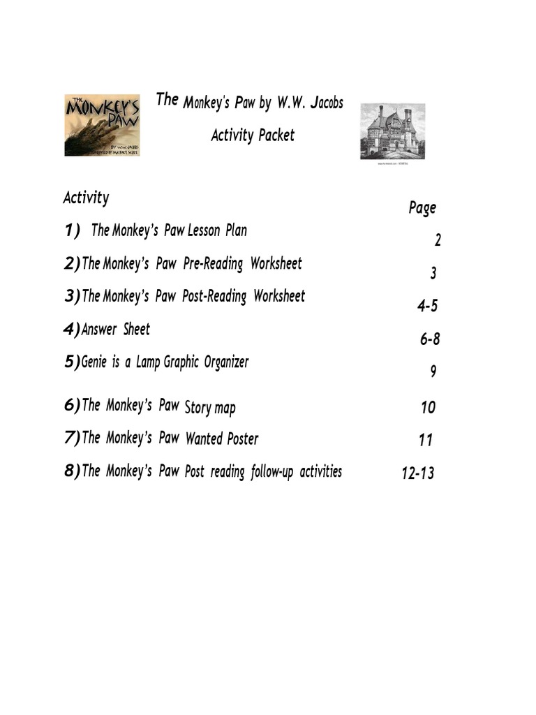 The Monkey's Paw Activity Packet | PDF | Language Arts & Discipline ...