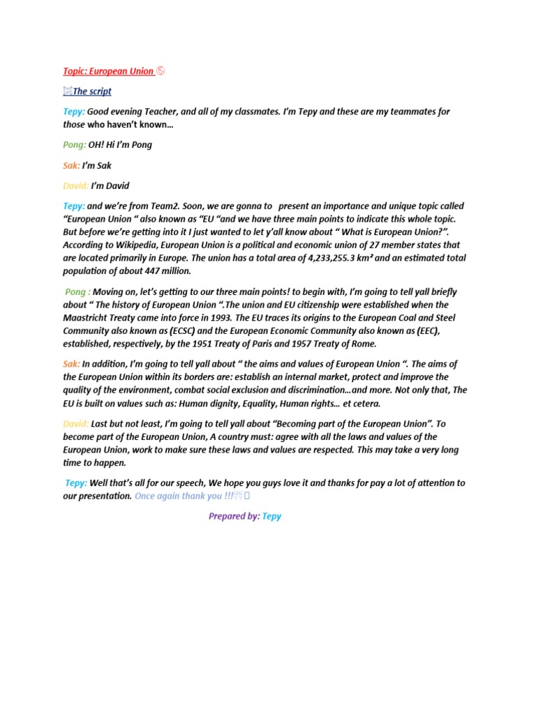 Script of The European Union | PDF