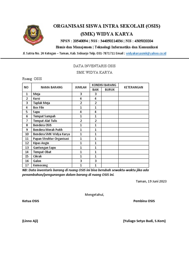 Data Inventaris Osis | PDF