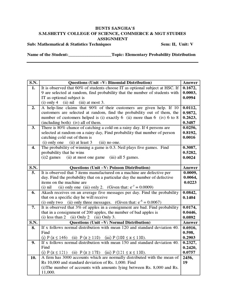 FYBCOM SEM-II - Elementary Probability Distribution | PDF | Probability And Statistics ...