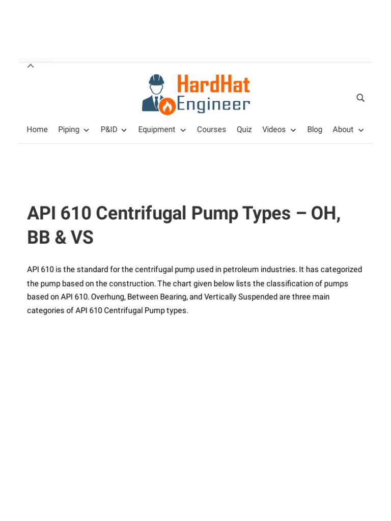 API 610 Centrifugal Pump Types - OH, BB & VS | PDF | Pump | Chemical ...