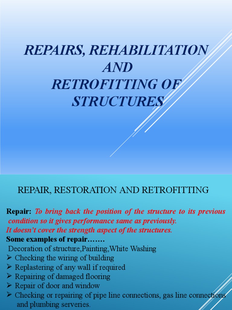Repair, Retrofitting, Rehabiliation of Structures | PDF | Concrete | Epoxy