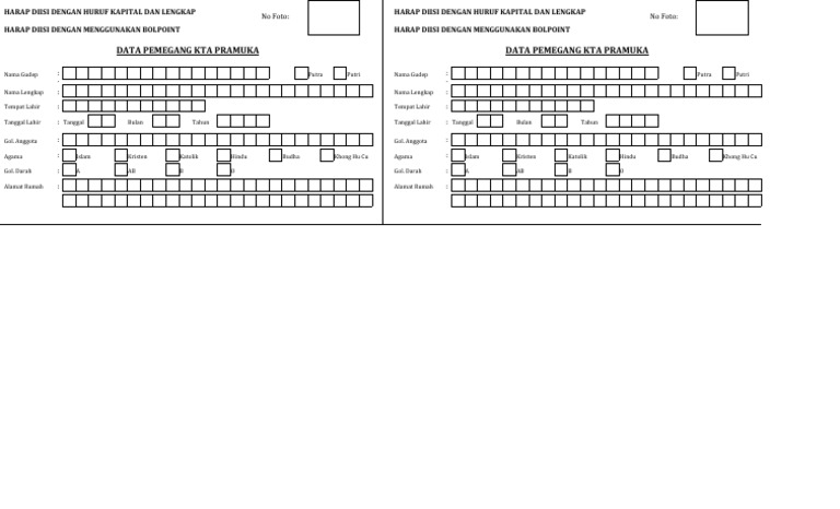 BLANKO BIODATA KTA (PRAMUKA) | PDF