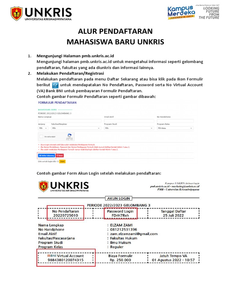 Alur Pendaftaran MABA UNKRIS | PDF