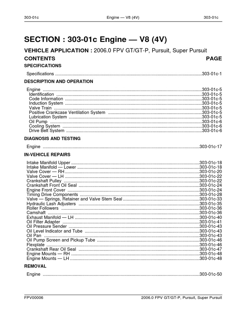 303-01C - FPV Engine - V8 (4V) | PDF | Internal Combustion Engine ...