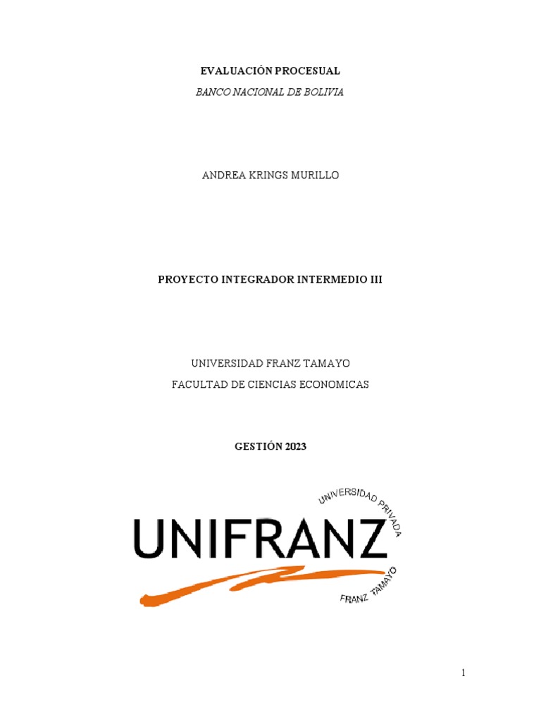KRINGS ANDREA BNB Informe 1 Hito 2 | PDF | Bancos | Servicios financieros