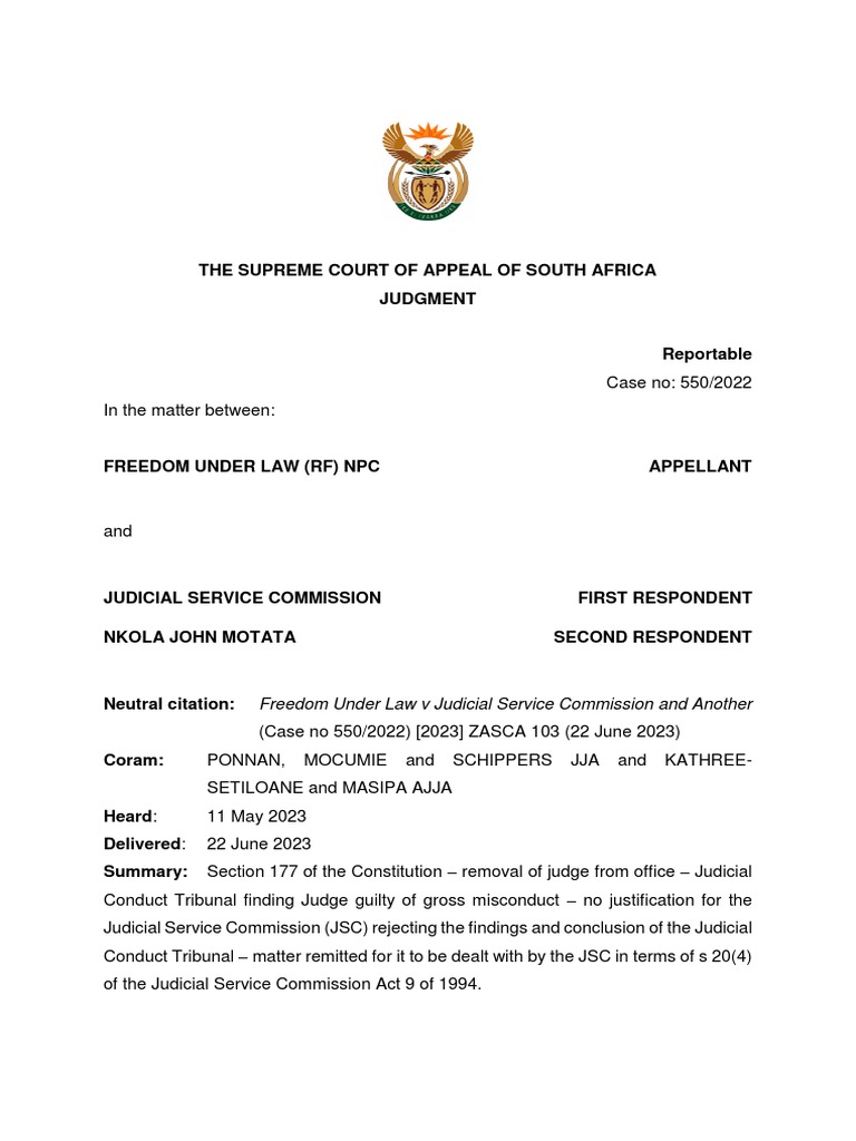 The Supreme Court of Appeal of South Africa Judgment | PDF | Judge | Tribunal