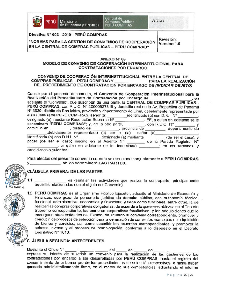 Anexo 03 Modelo de Convenio de Cooperacion Interinstitucional para Contrataciones Por Encargo | PDF