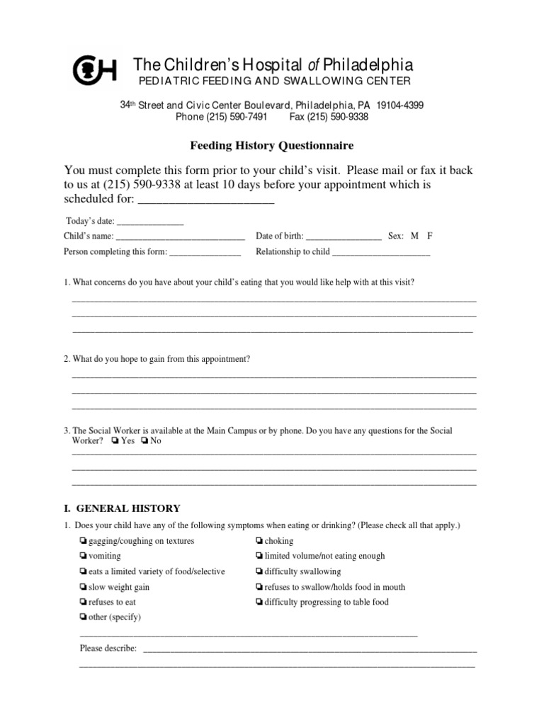 Pediatric Feeding Questionnaire | PDF | Medicine | Clinical Medicine