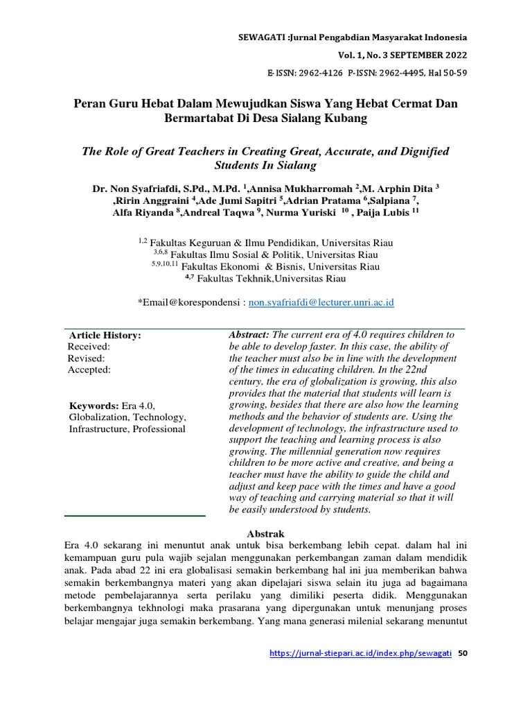 50-59 Peran Guru Hebat Dalam Mewujudkan Siswa Yang Hebat Cermat Dan Bermartabat Di Desa Sialang ...