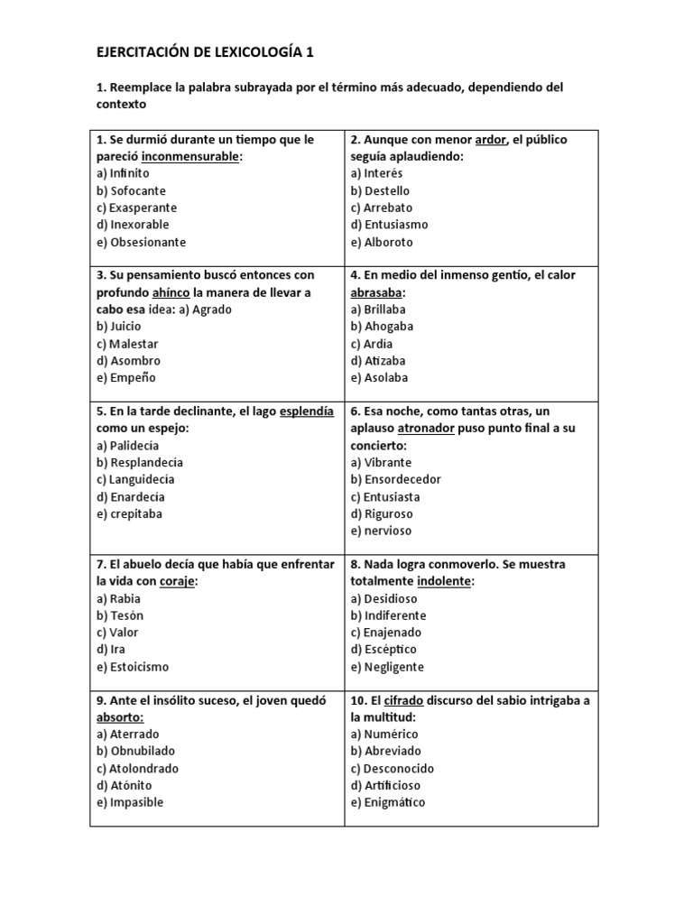 Ejercitación lexicología 1 | PDF