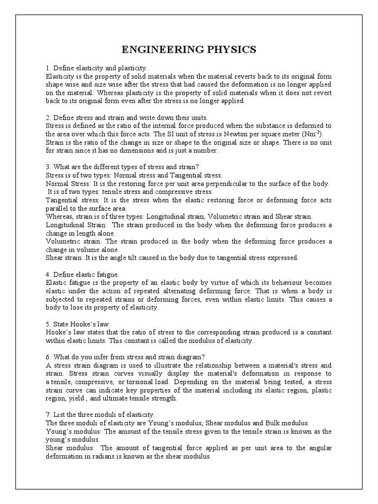Engineering Physics | PDF | Thermal Expansion | Young's Modulus