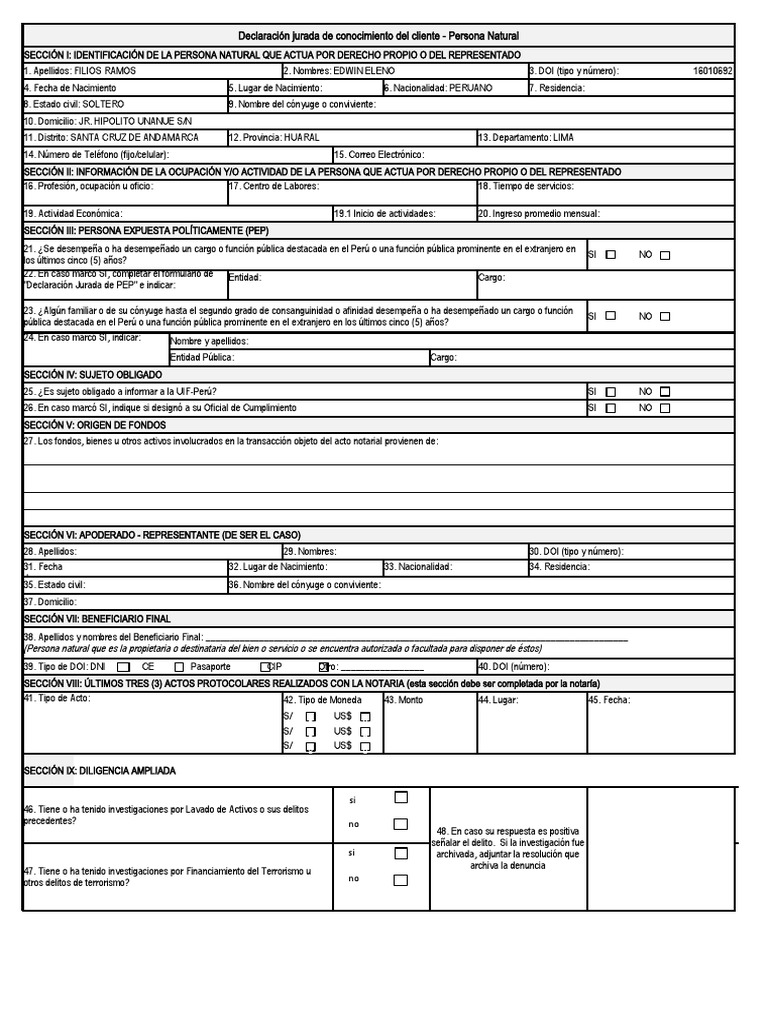 Anexo 5.1 Declaración jurada de conocimiento del cliente | PDF