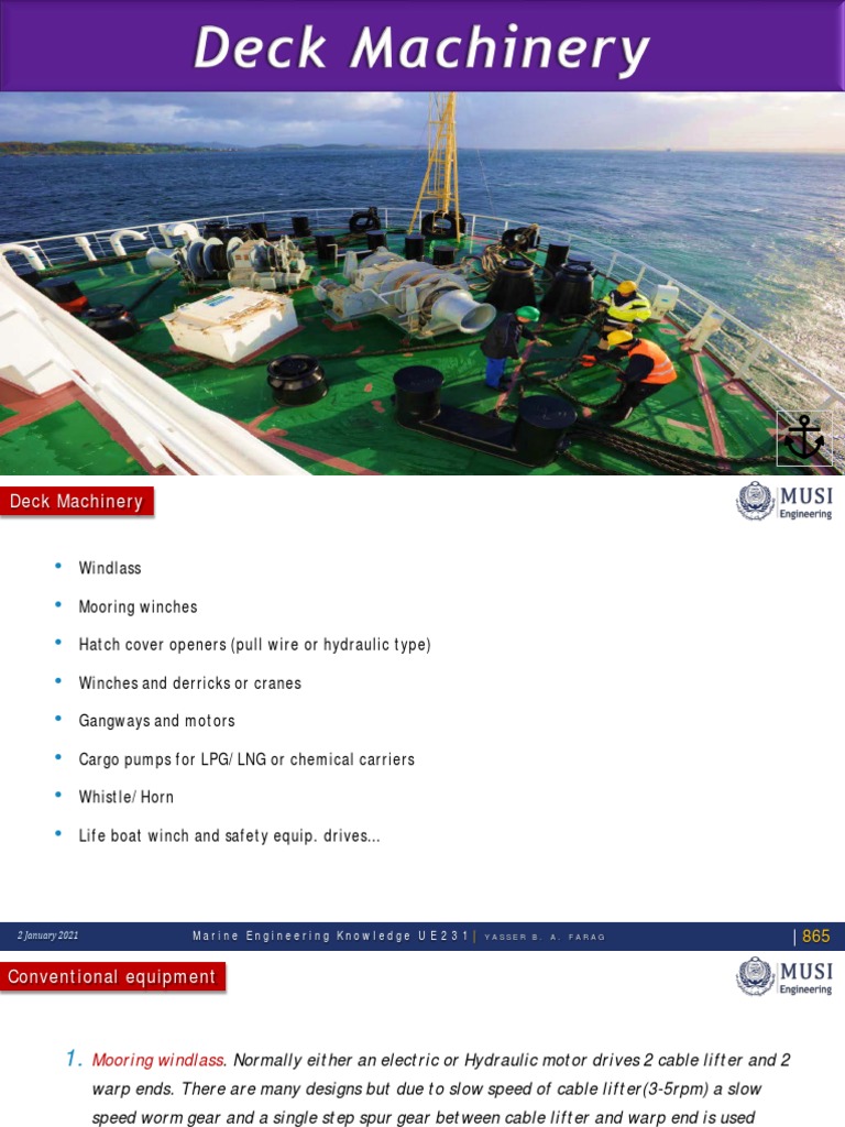 Marine Engineering Deck Machinery Guide | PDF | Electric Motor | Anchor