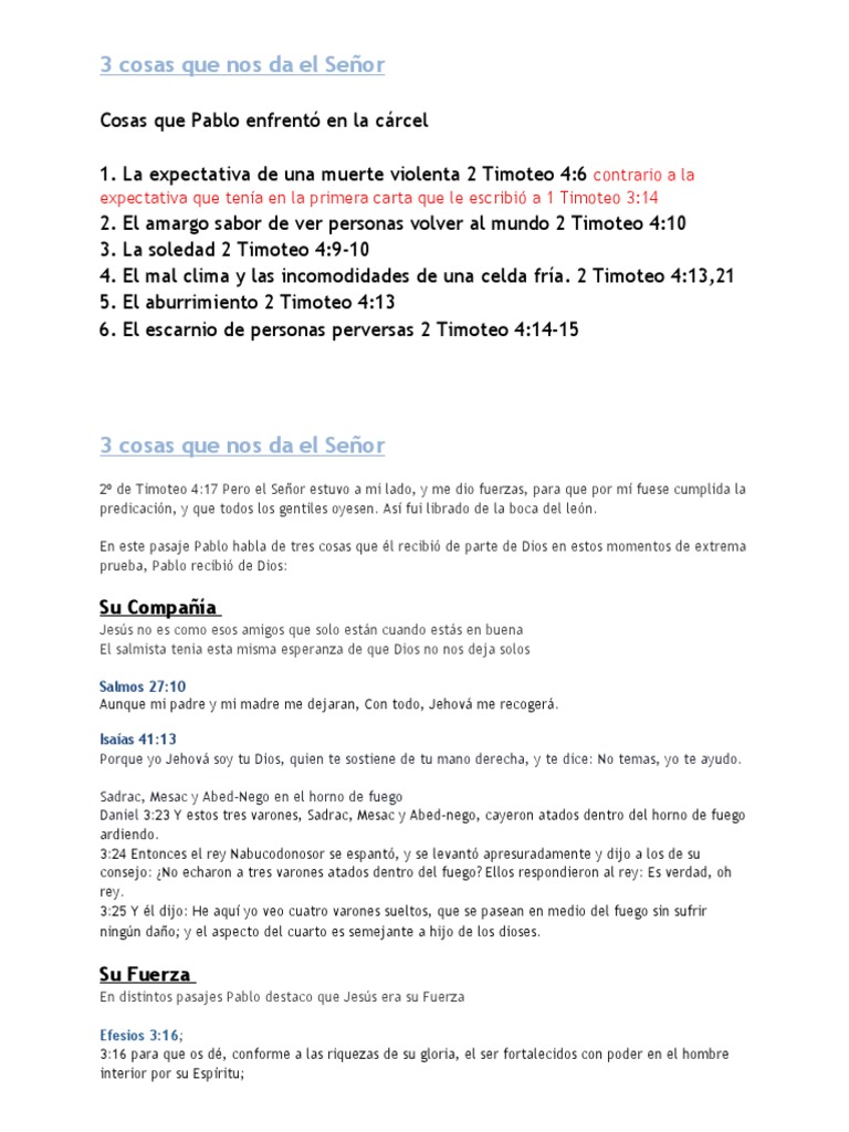3 Cosas Que Nos Da El Señor 2 Timoteo 4 | PDF