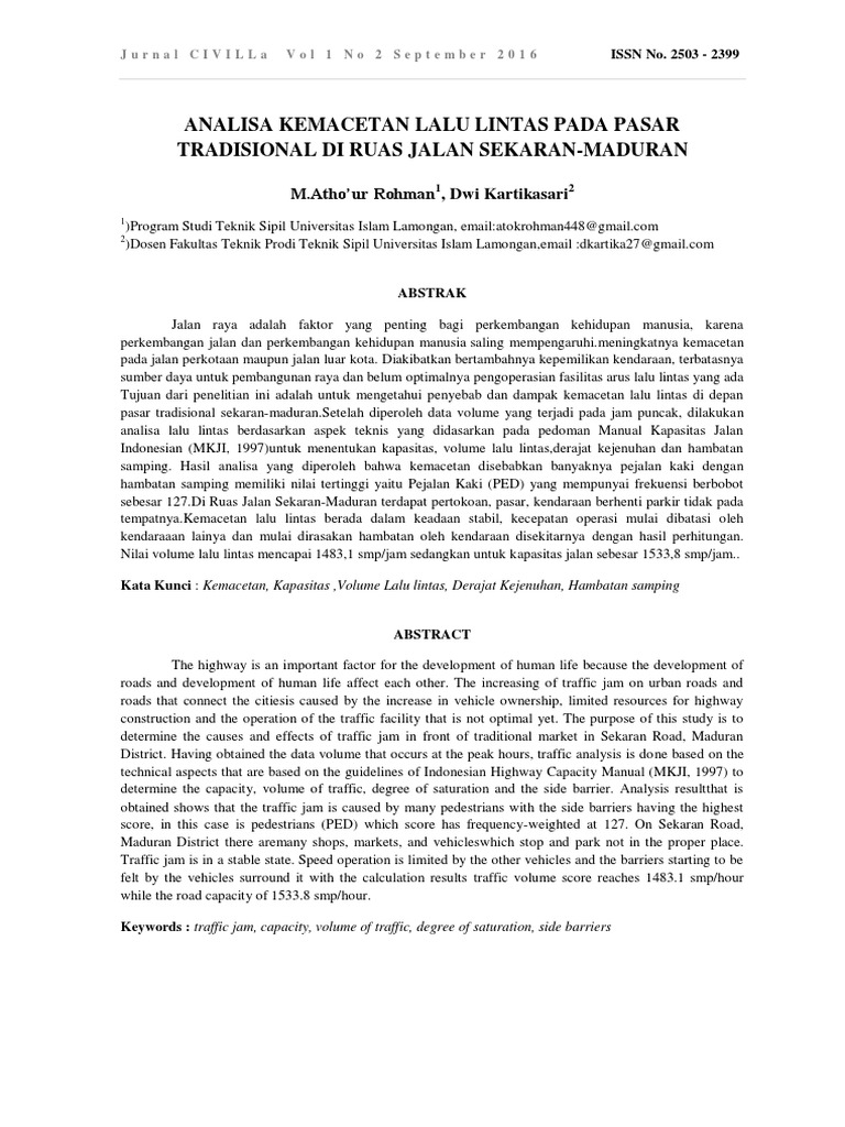 Analisa Kemacetan Pasar Sekaran | PDF | Teknologi & Rekayasa