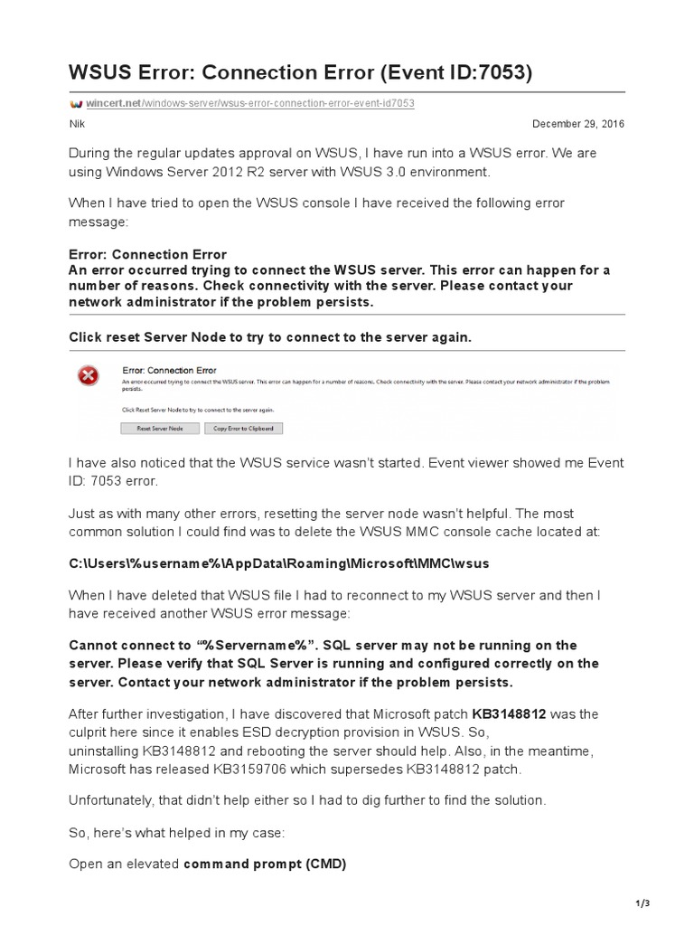WSUS Error Connection Error Event ID7053 | PDF | Command Line Interface ...