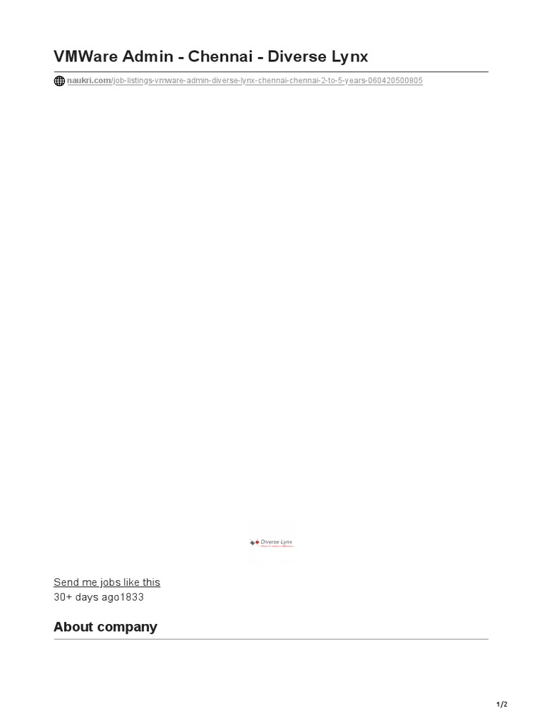 VMWare Admin - Chennai - Diverse Lynx | PDF