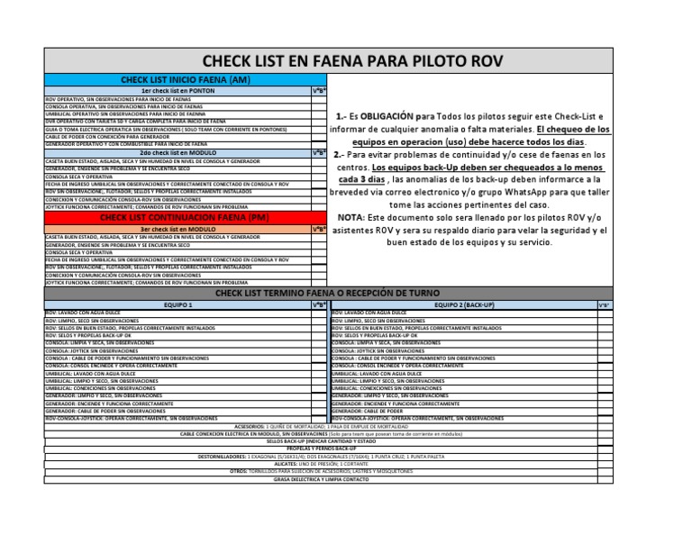 CHECK LIST FAENA ROV | PDF