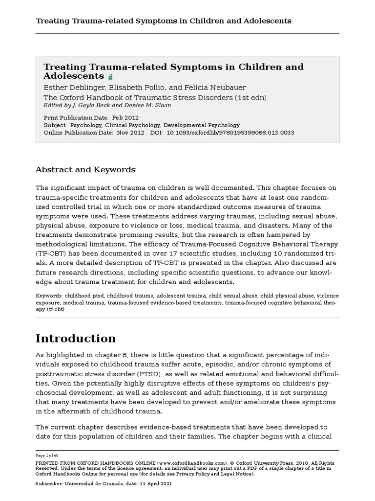 Deblinger Et Al. - 2012 - Treating Trauma-Related Symptoms in Children and A | PDF | Cognitive ...