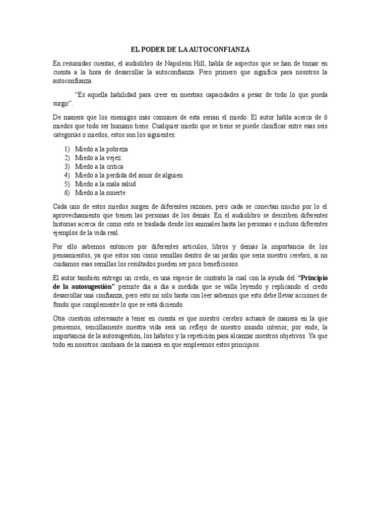 El Poder de La Autoconfianza | PDF