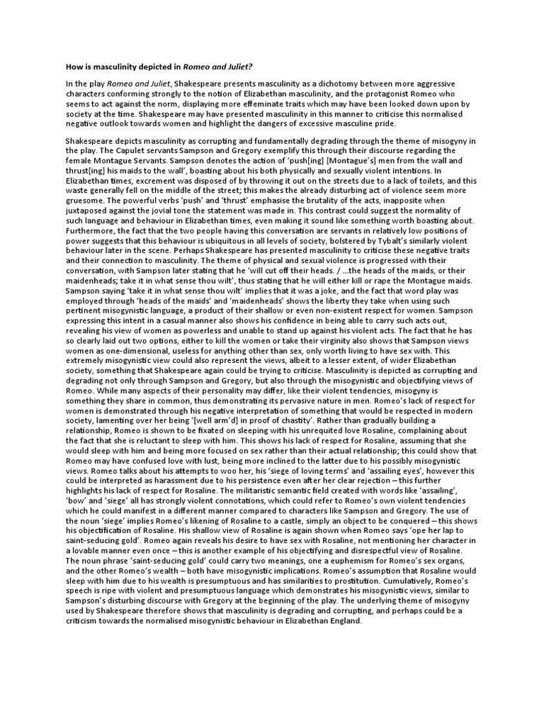 How is masculinity depicted in Romeo and Juliet | PDF | Masculinity ...