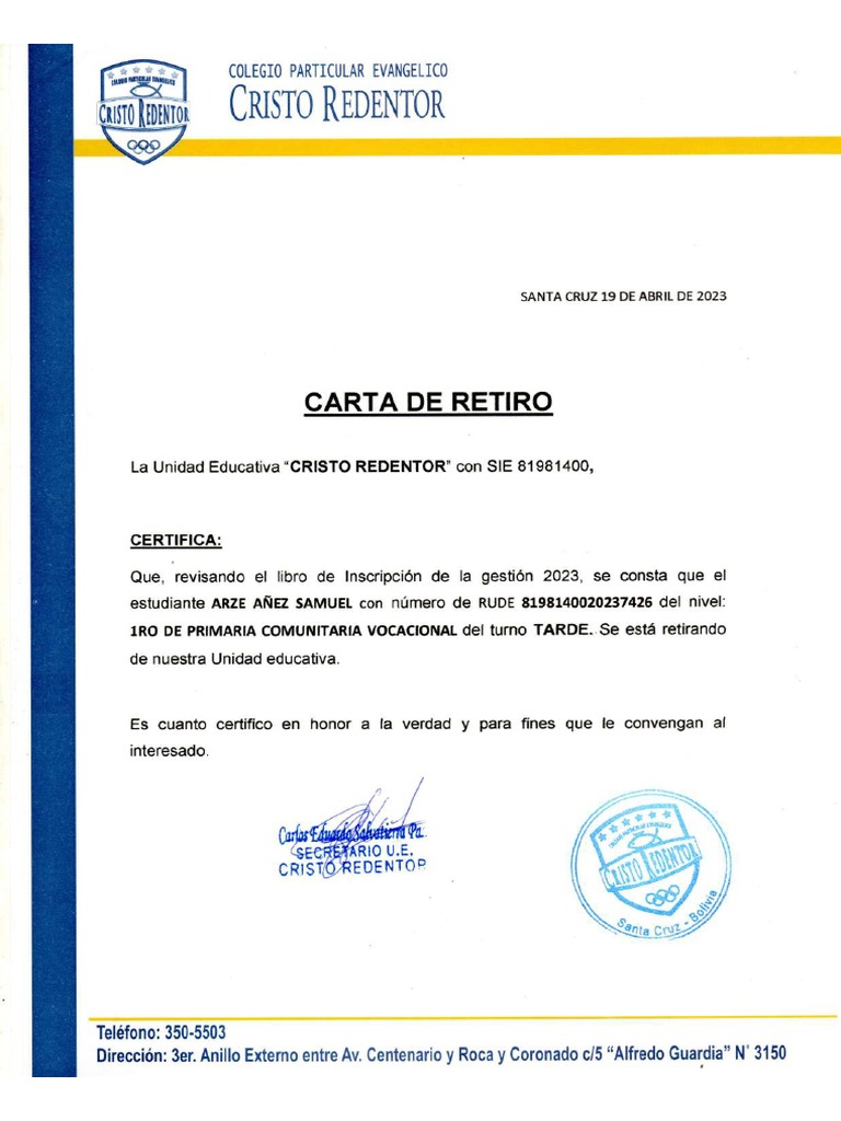 Carta de Retiro | PDF