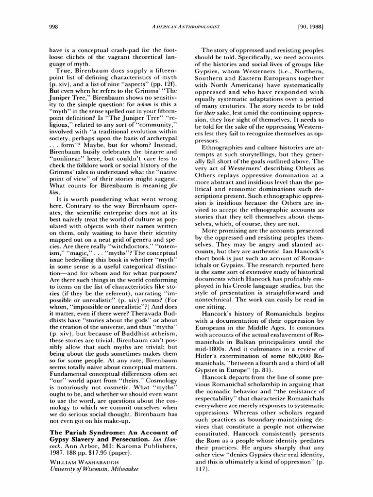 The Pariah Syndrome An Account of Gypsy | PDF | Rituals | Romani People