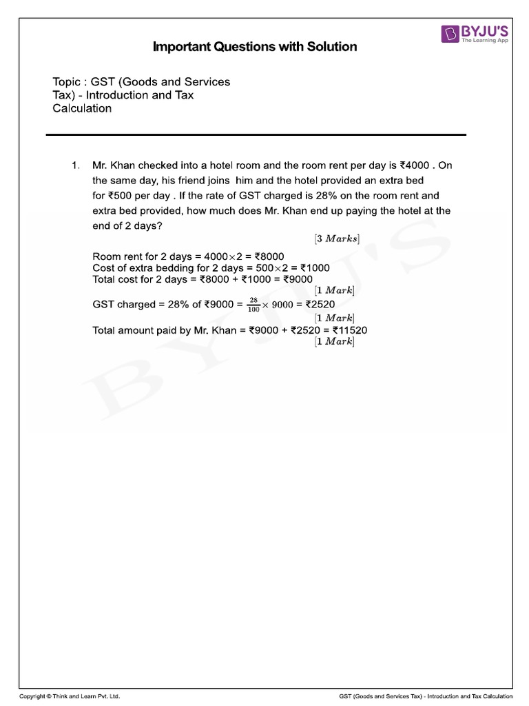 GST (Goods and Services Tax) - Important Questions | PDF