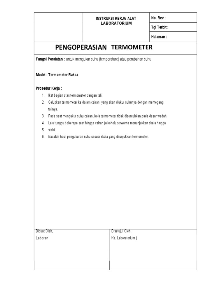 Petunjuk Pengoperasian Termometer | PDF