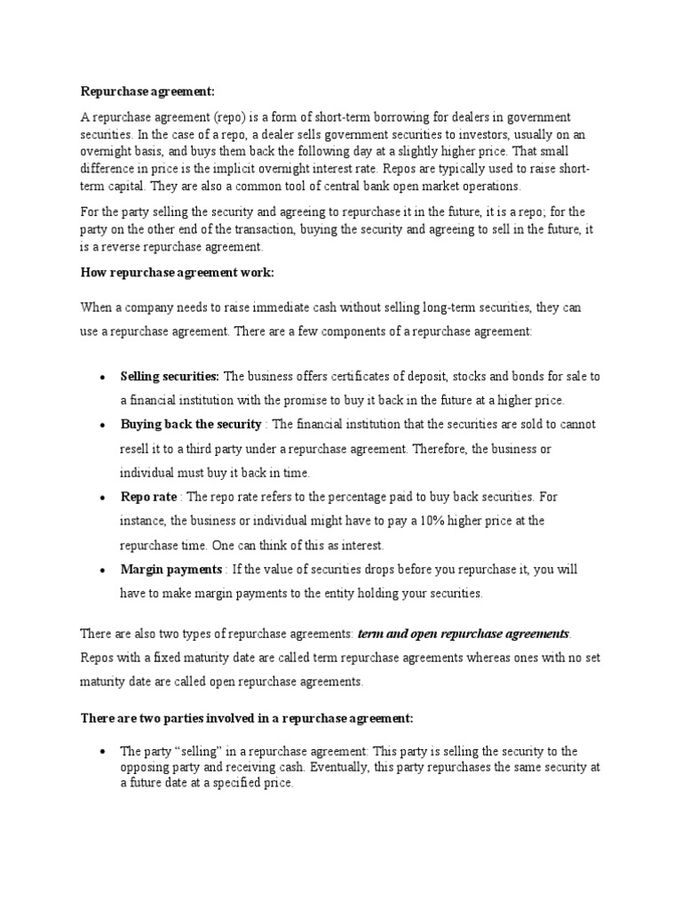 Repurchase Agreement | PDF | Repurchase Agreement | Securities (Finance)