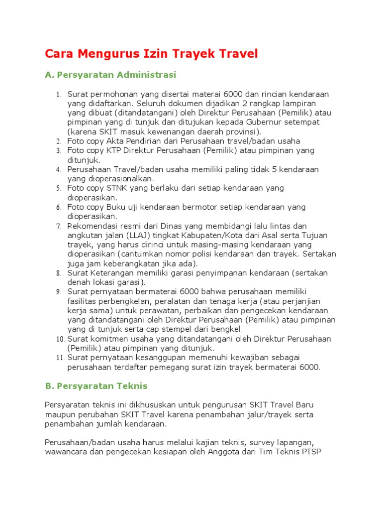 Cara Mengurus Izin Trayek Travel | PDF | Pengelolaan Keuangan & Uang ...