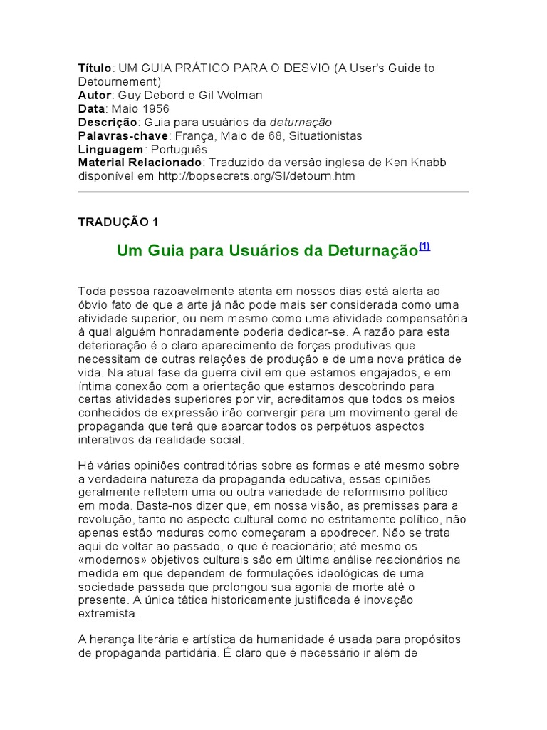 DEBORD Guia Pratico para o Desvio | PDF | Sociologia | Metafísica