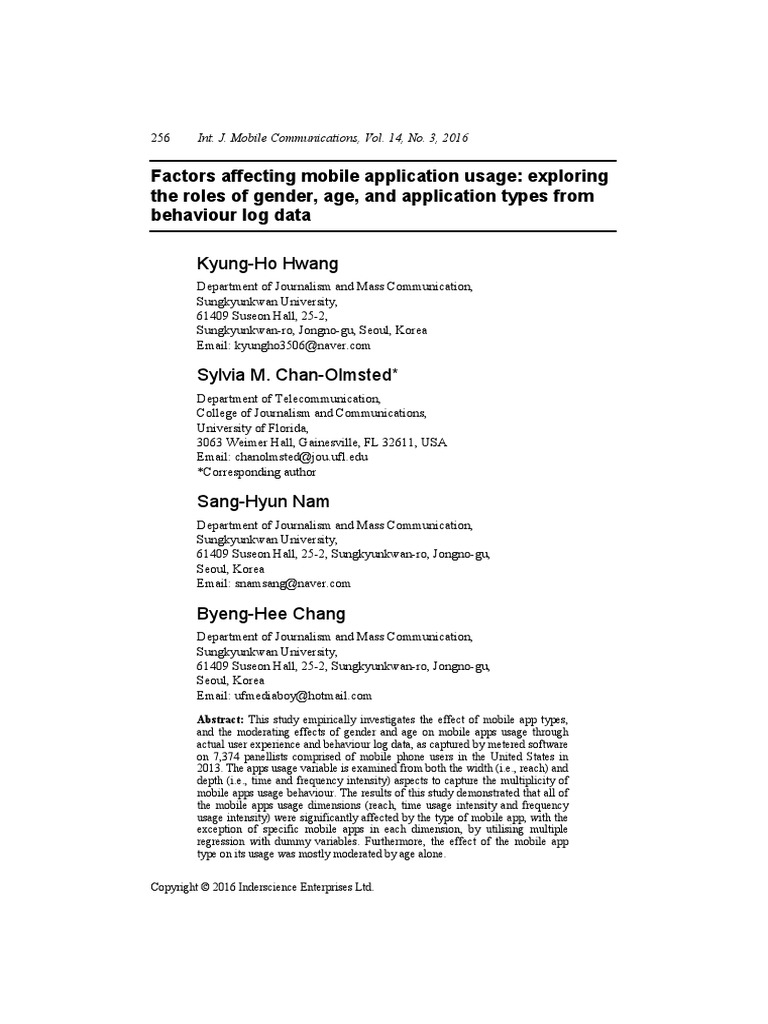 Factors Affecting Mobile Application Usage | PDF | Self Report Study ...
