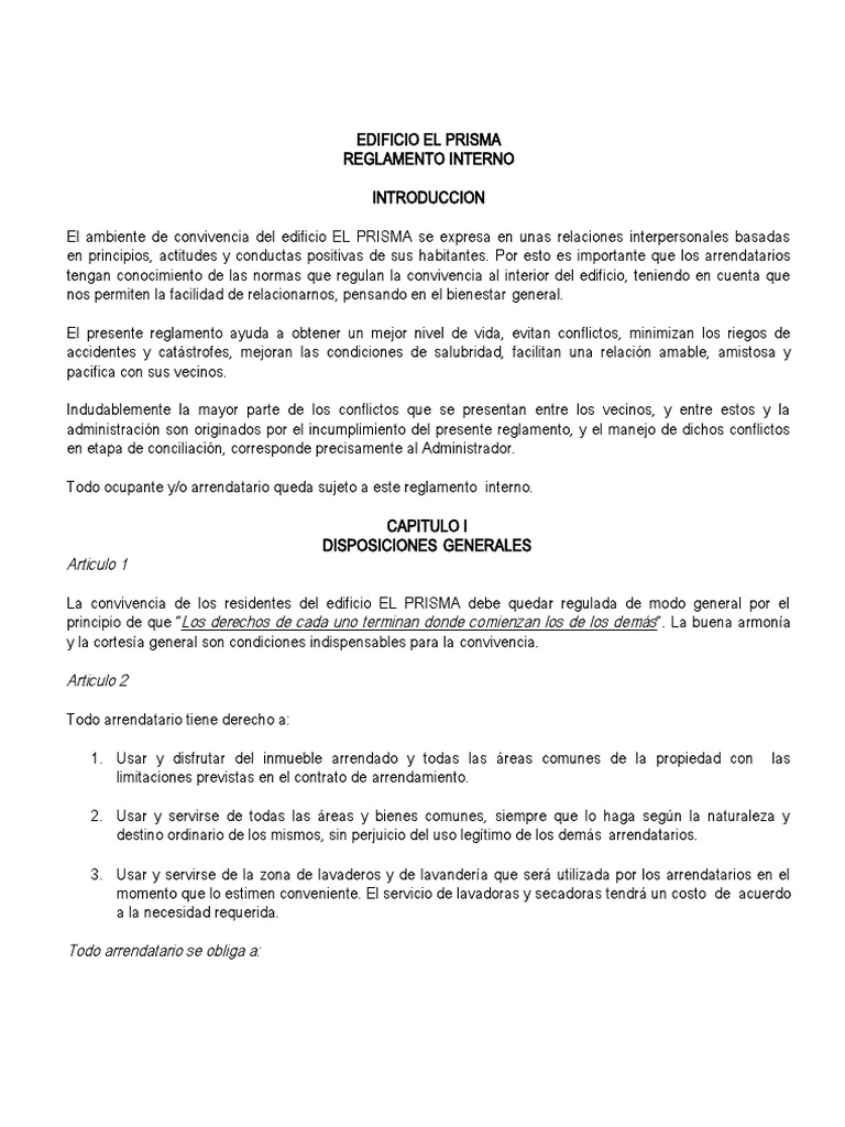 Reglamento Convivencia Edificio Prisma | PDF | Residuos | Multa (pena)