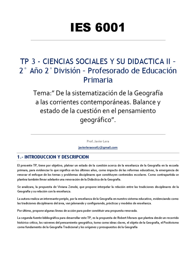 Ies 6001 TP 3 Csdii 2023 Moraes Cap 4 Final Borrador | PDF | Geografía | Enseñando