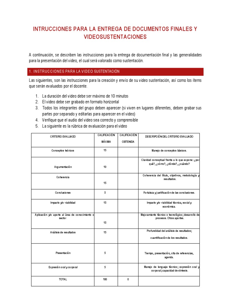 Intrucciones para La Entrega de Documentos Finales y Videosustentaciones-3 | PDF