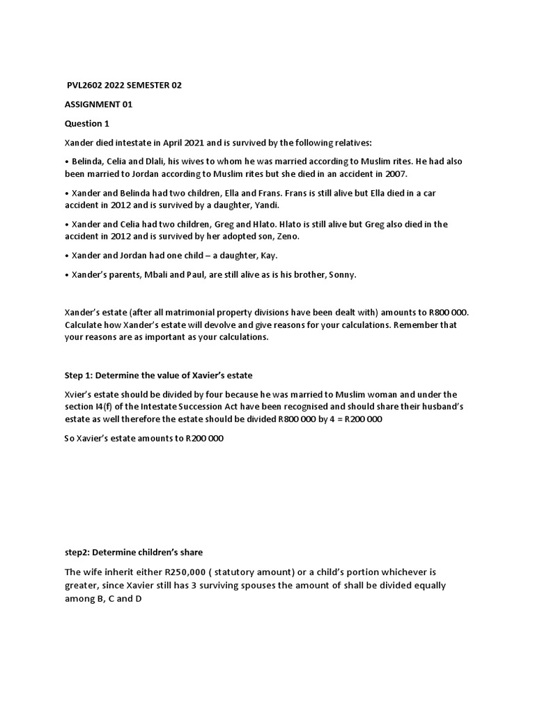 PVL2602 Assignment 1 | PDF | Will And Testament | Intestacy