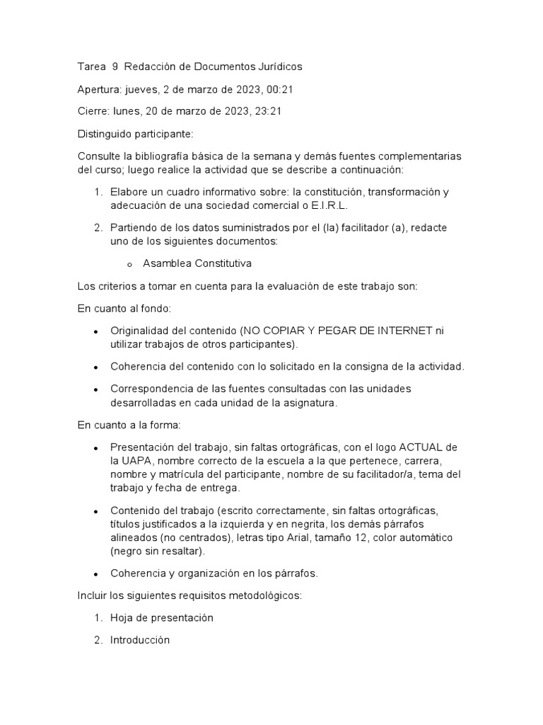 Tarea 9 Redacción de Documentos Jurídicos | PDF