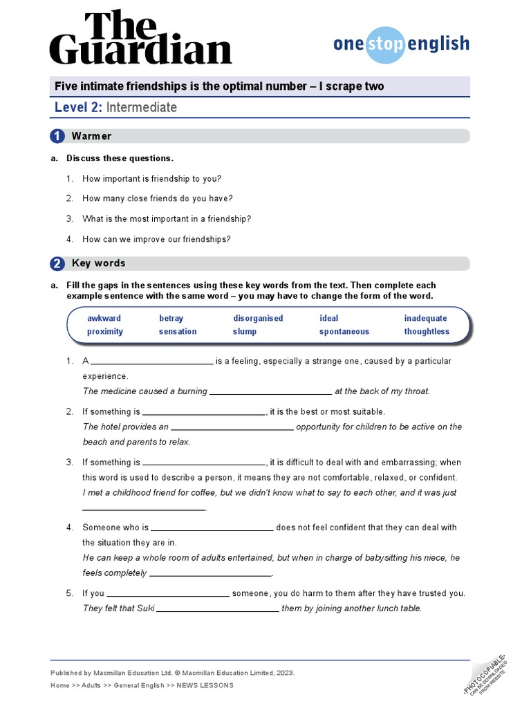 5 Close Friends - Intermediate News Lesson | PDF