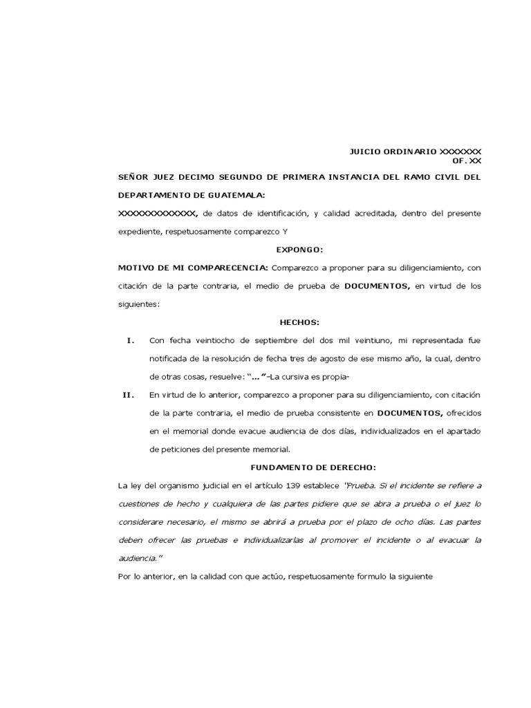 Proposicion de Prueba de Documentos | PDF
