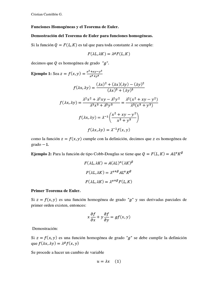 Funciones Homogéneas y El Teorema de Euler | PDF | Función (Matemáticas) | Física Matemática