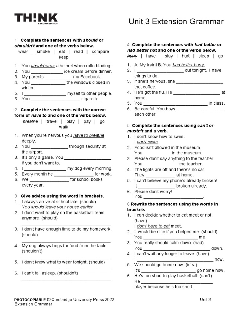Thk2e BrE L3 Grammar Extension Unit 3 | PDF