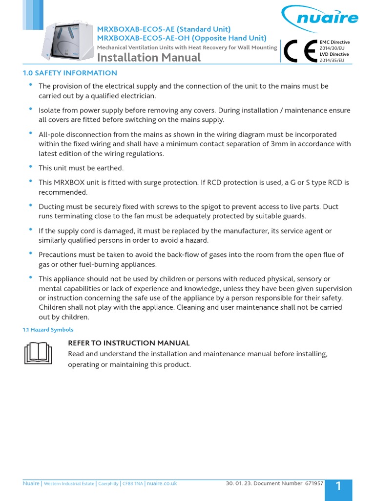 MRXBOXAB-ECO5-AE - MVHR For Wall Mounting | PDF | Duct (Flow ...