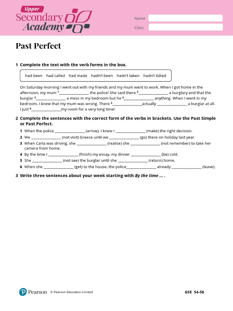 SecondaryAcademy_Past_Perfect_Worksheet | PDF